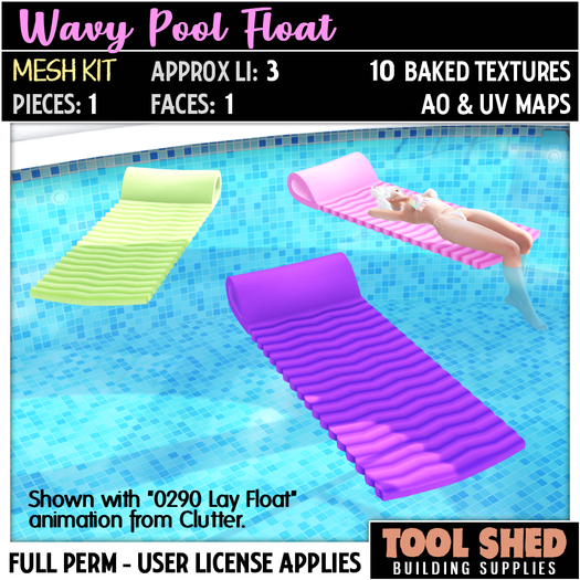 Second Life Marketplace - Tool Shed - Wavy Pool Float Mesh Kit